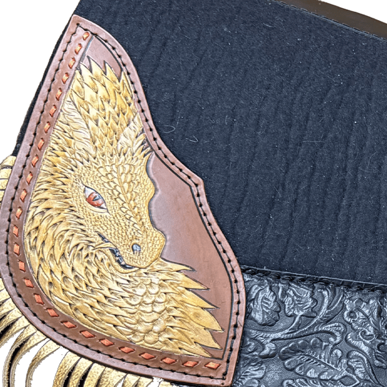 Dragon Rider – Gold: Hand Tooled 5 Star Pure Wool Saddle Pad