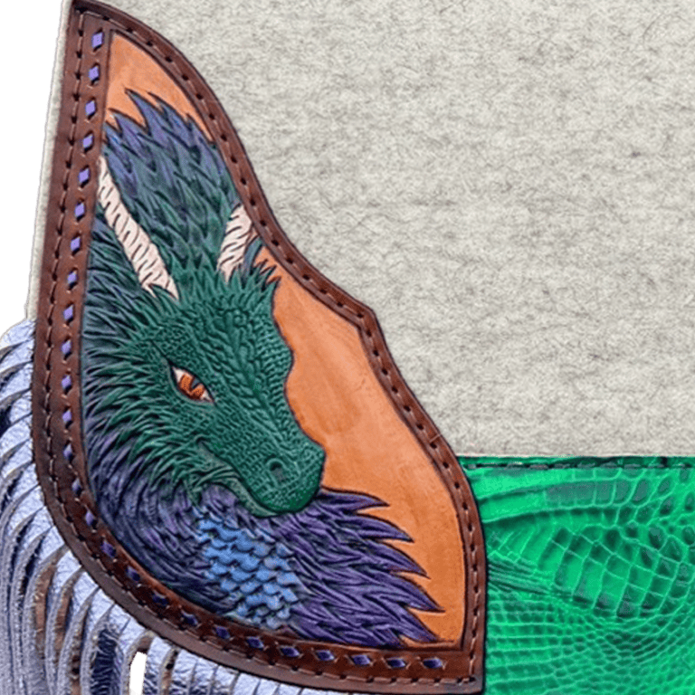 Dragon Rider – Green: Hand Tooled 5 Star Pure Wool Saddle Pad